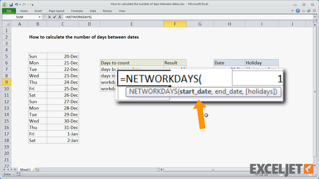 Excel Tutorial How To Calculate The Number Of Days Between Dates